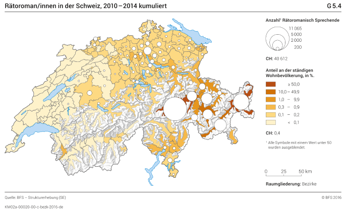 Rätoromanisch Sprechende in der Schweiz, 2010–2014 kumuliert (Districts ...