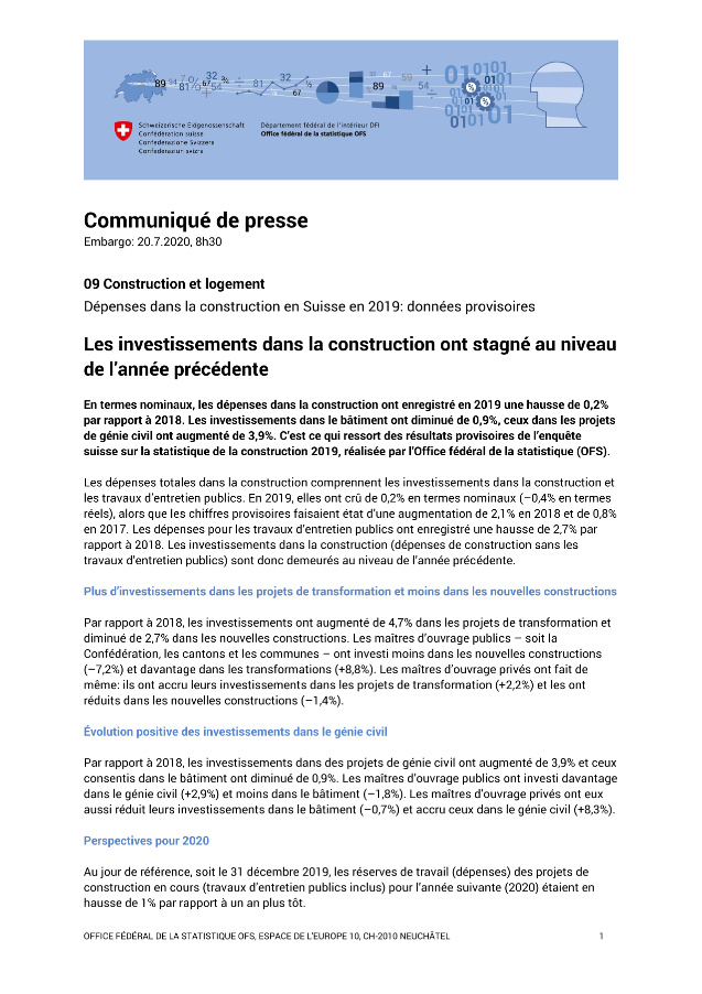 Les investissements dans la construction ont stagné au niveau de l ...