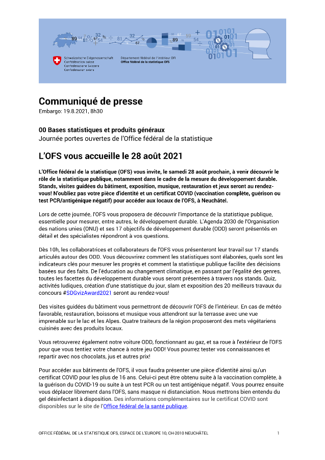Portes ouvertes: l'OFS vous accueille le 28 août 2021 - Journée portes ...
