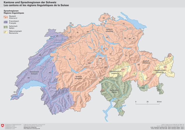 Kantone und Sprachregionen der Schweiz (Kantone/Sprachgebiete) | Karte ...