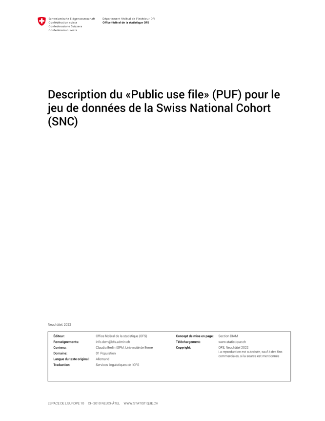Description du «Public use file» (PUF) pour le jeu de données de la ...