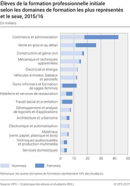 Elèves de la formation professionnelle initiale selon les domaines de ...