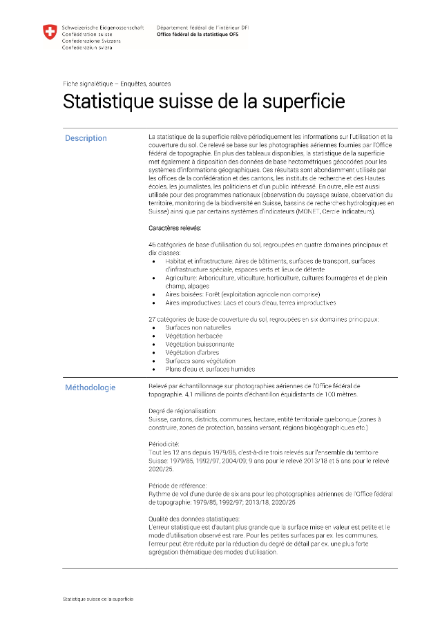 Statistique suisse de la superficie | Fiche signalétique | Office ...