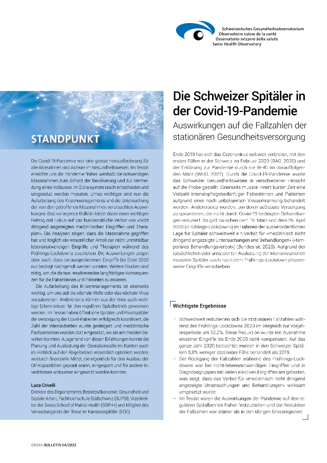 Die Schweizer Spitäler in der Covid-19-Pandemie - Obsan Bulletin 04/ ...