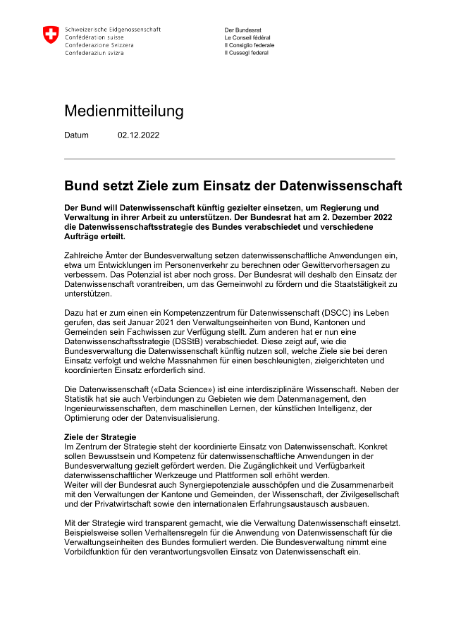 Bund setzt Ziele zum Einsatz der Datenwissenschaft ...