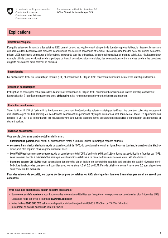 Explications questionnaire - Enquête suisse sur la structure des ...