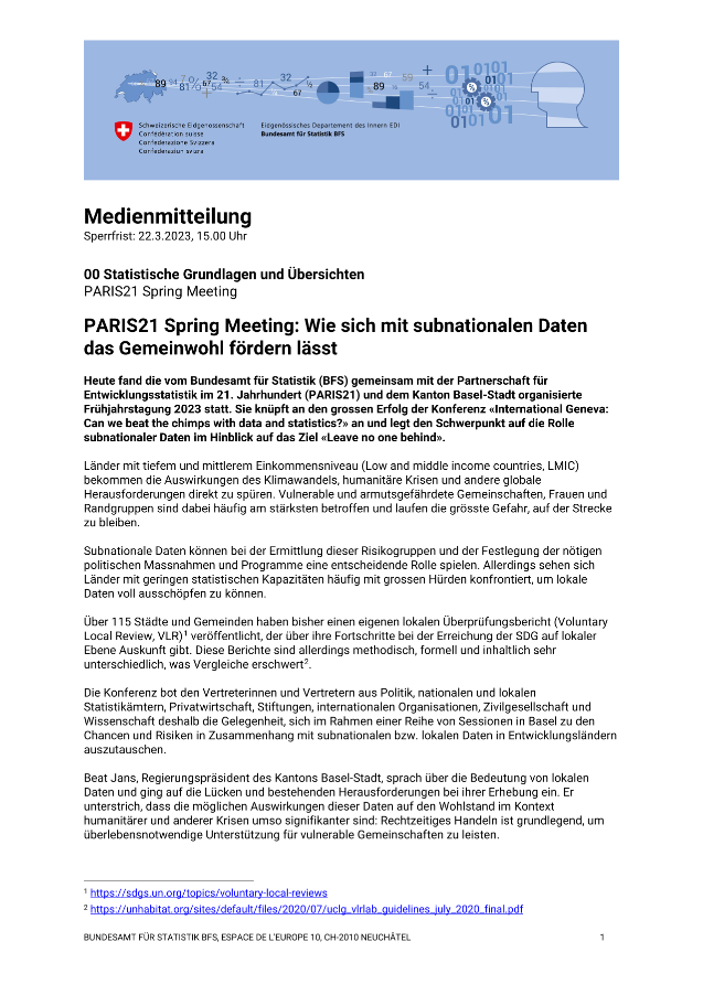 PARIS21 Spring Meeting: Wie sich mit subnationalen Daten das Gemeinwohl ...