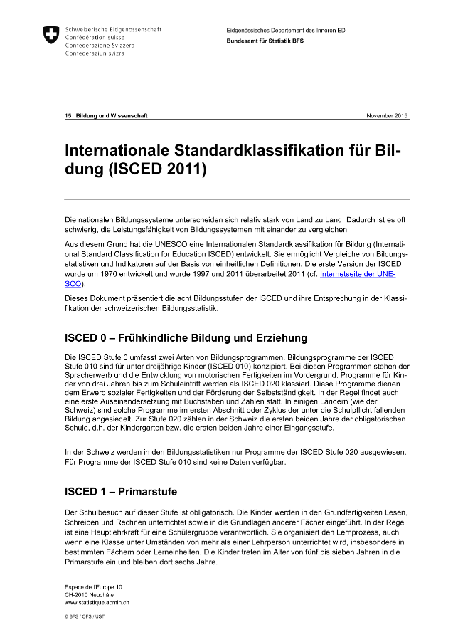 International Standard Classification of Education (ISCED 2011 ...