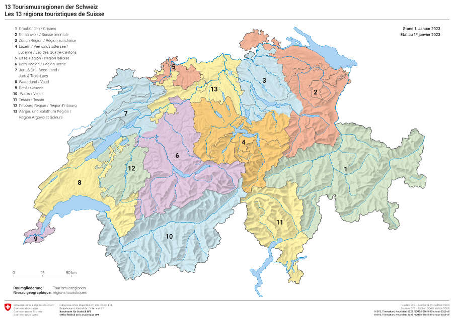 Les 13 régions touristiques de Suisse (Régions touristiques) | Carte ...