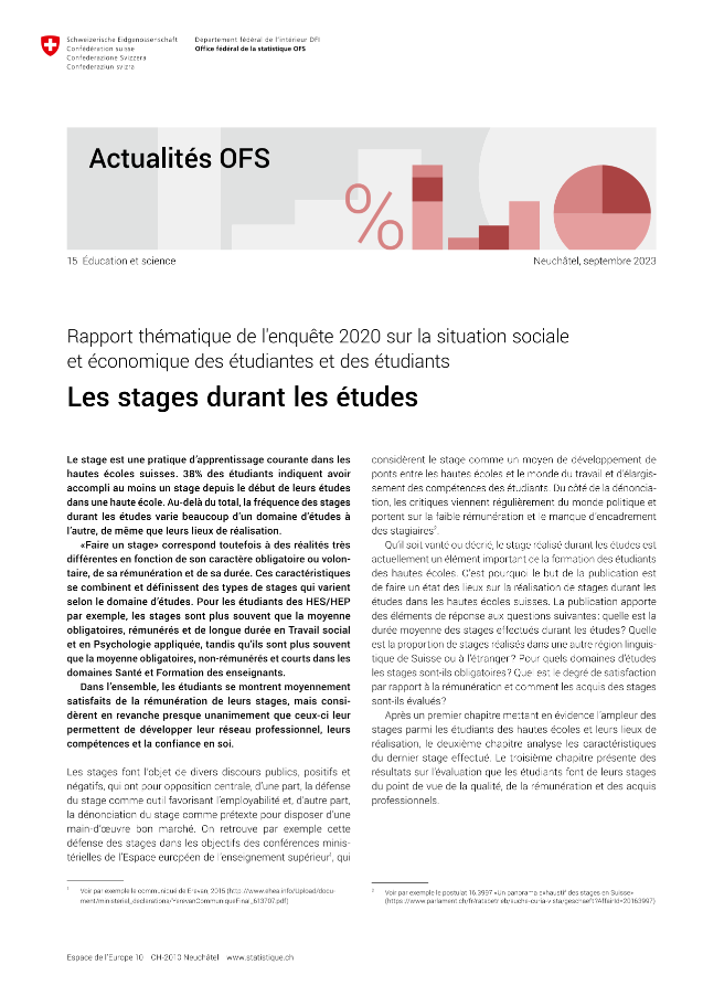 Les stages durant les études - Rapport thématique de l'enquête 2020 sur ...