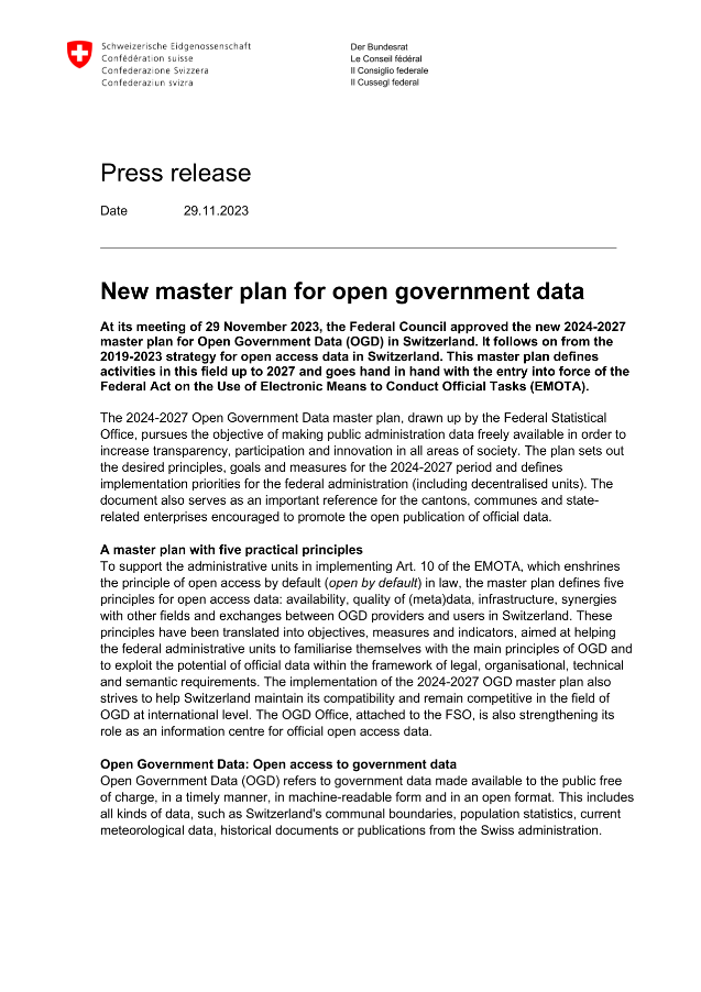 New master plan for open government data | Federal Statistical Office