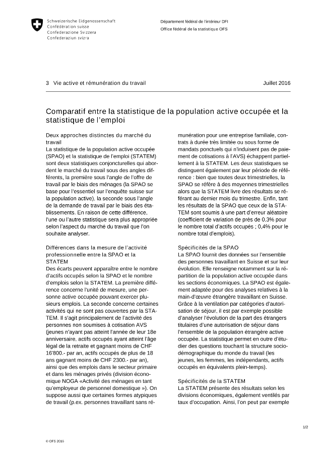 Comparatif entre la statistique de la population active occupée et la ...