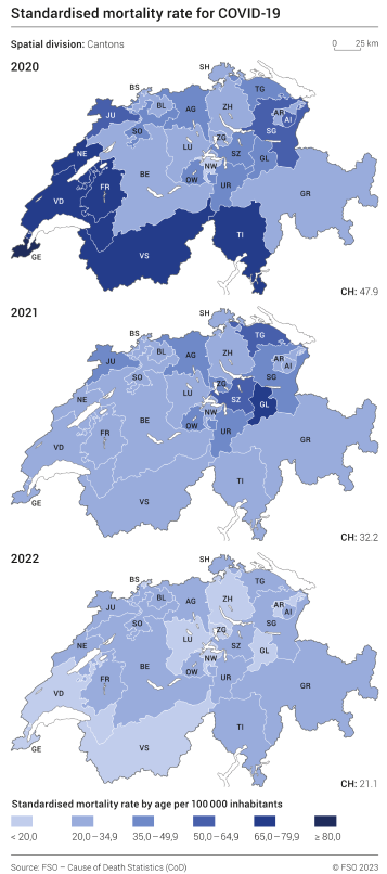 Standardised mortality rate for COVID-19 (MS-Regionen) | Map | Federal ...