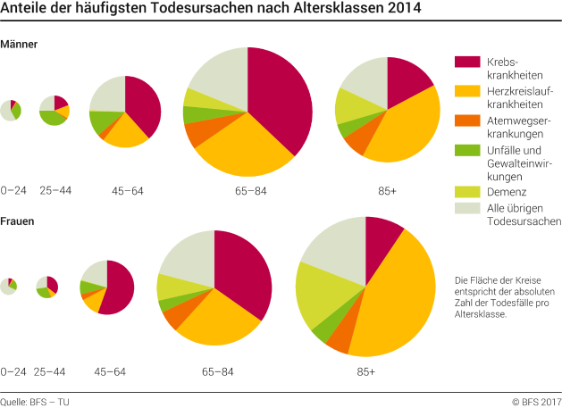Anteile der häufigsten Todesursachen nach Altersklassen 2014 - 2014 | Diagramm | Bundesamt für ...