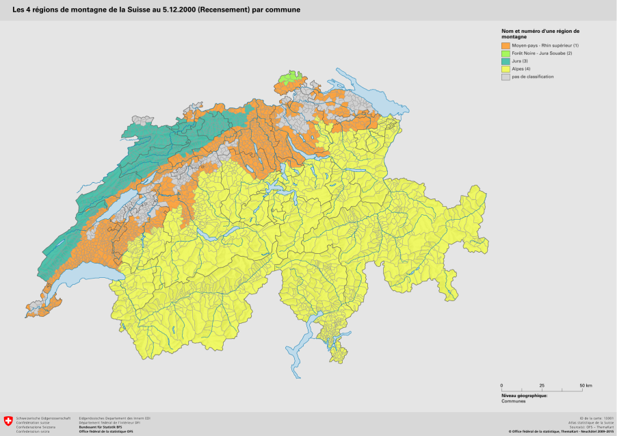 Les 4 régions de montagne de la Suisse au 5.12.2000 (Recensement) par ...