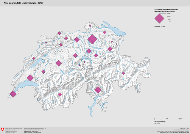 Neu gegründete Unternehmen, 2013 (Cantons) | Map | Federal Statistical ...