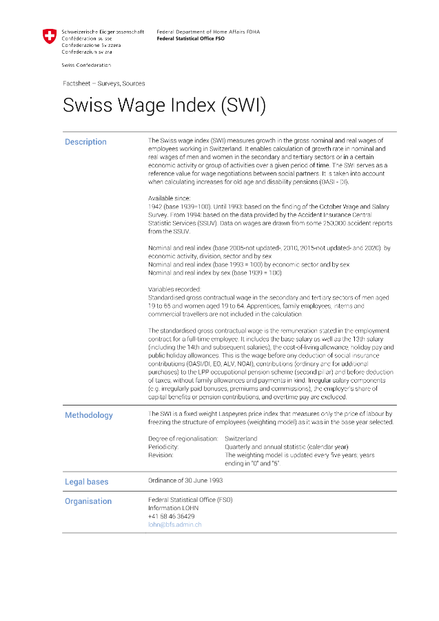 Swiss Wage Index | Fact sheet | Federal Statistical Office