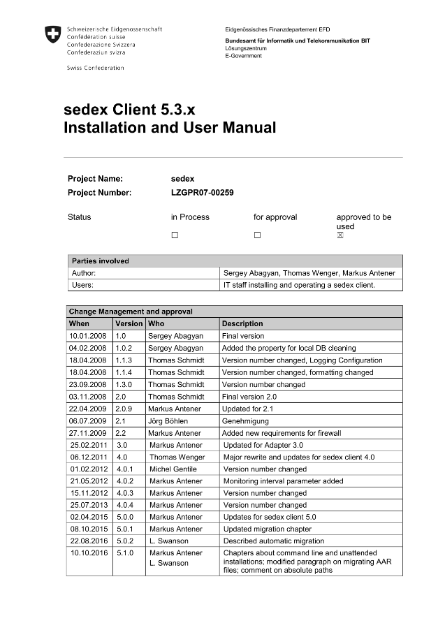 sedex Client V5.3.x: Installation and User Manual | Publikation ...
